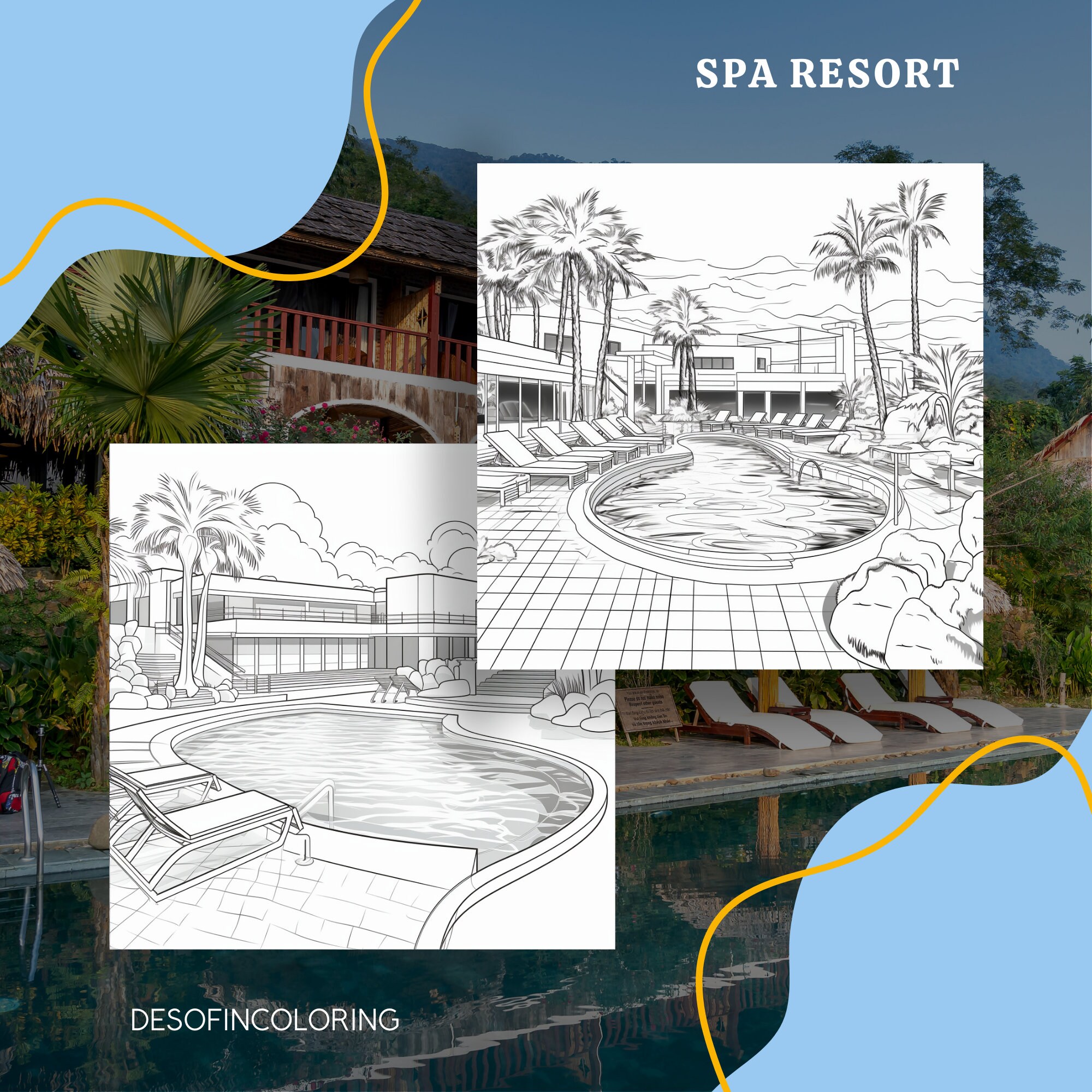 Spa Resort Adult Coloring Pages, Digital Download, Printable, 25 Pieces ...