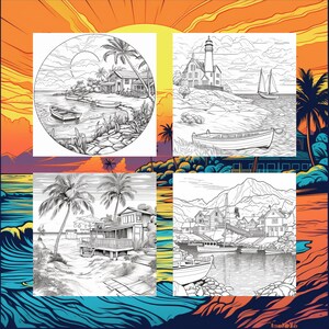 Summer Beach Adult Coloring Pages Digital Download Printable - Etsy