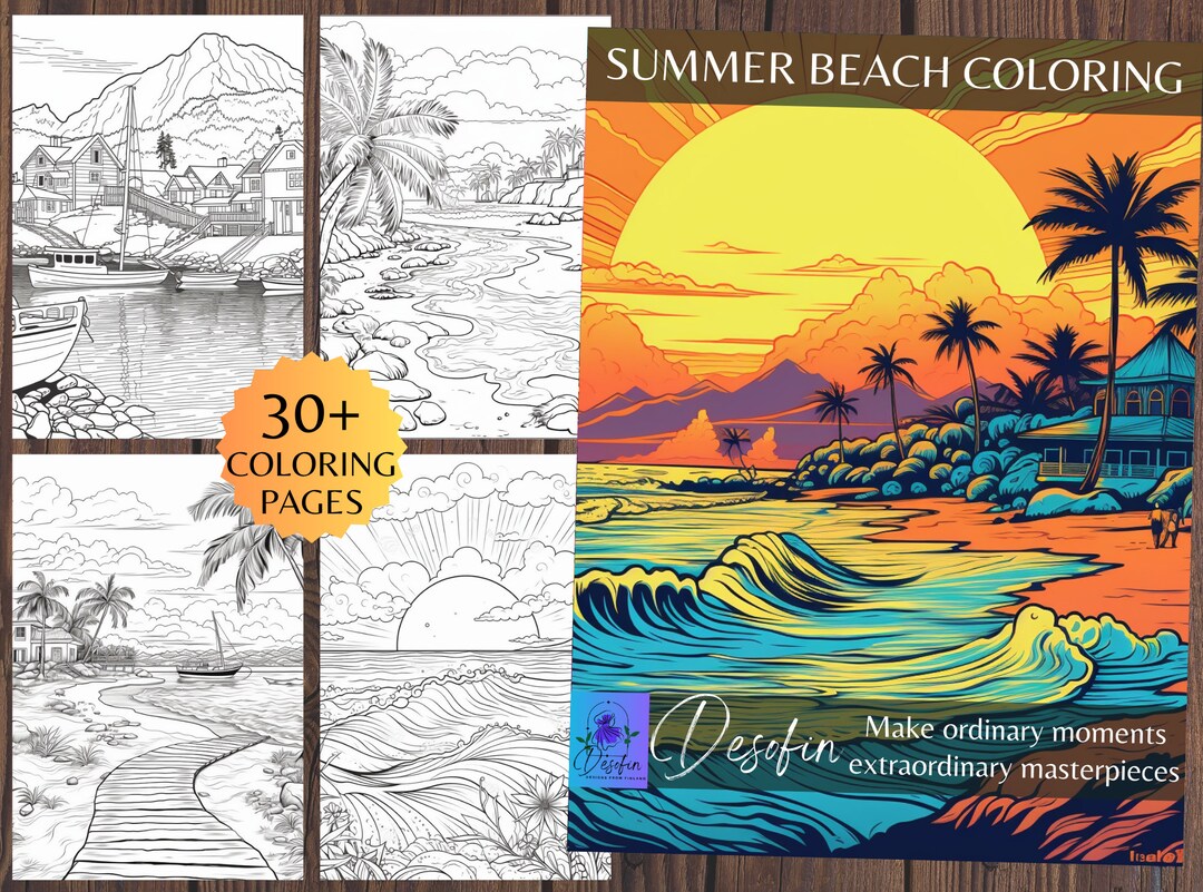 Summer Beach Adult Coloring Pages, Digital Download, 38 Pieces - Etsy