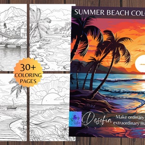 Summer Beach Adult Coloring Pages Digital Download Printable - Etsy