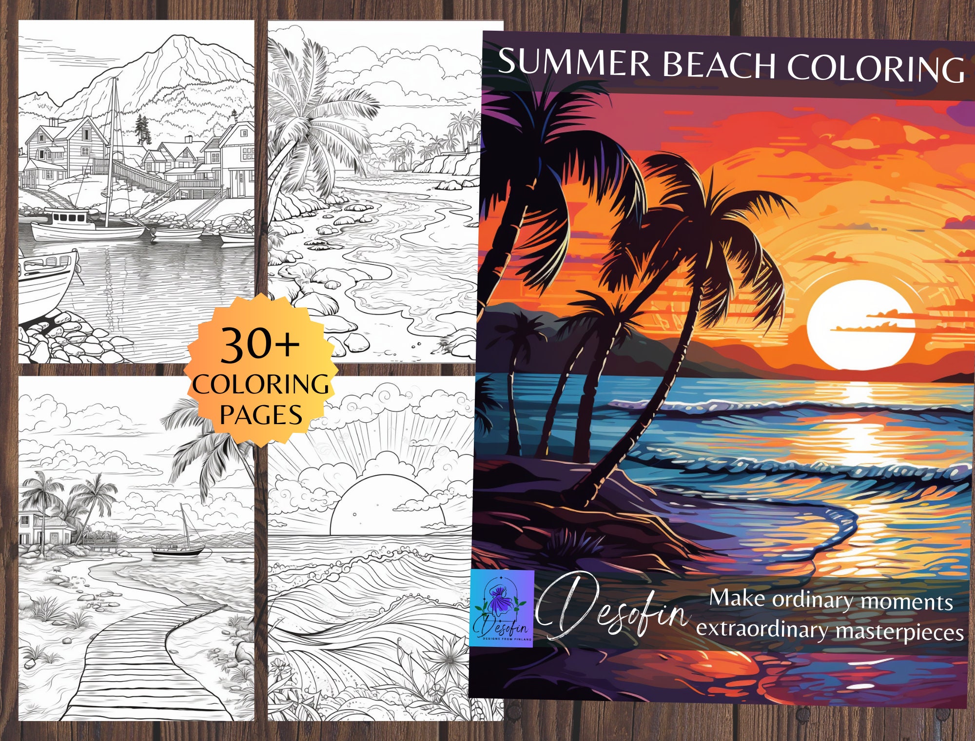 Summer Beach Adult Coloring Pages Digital Download Printable - Etsy