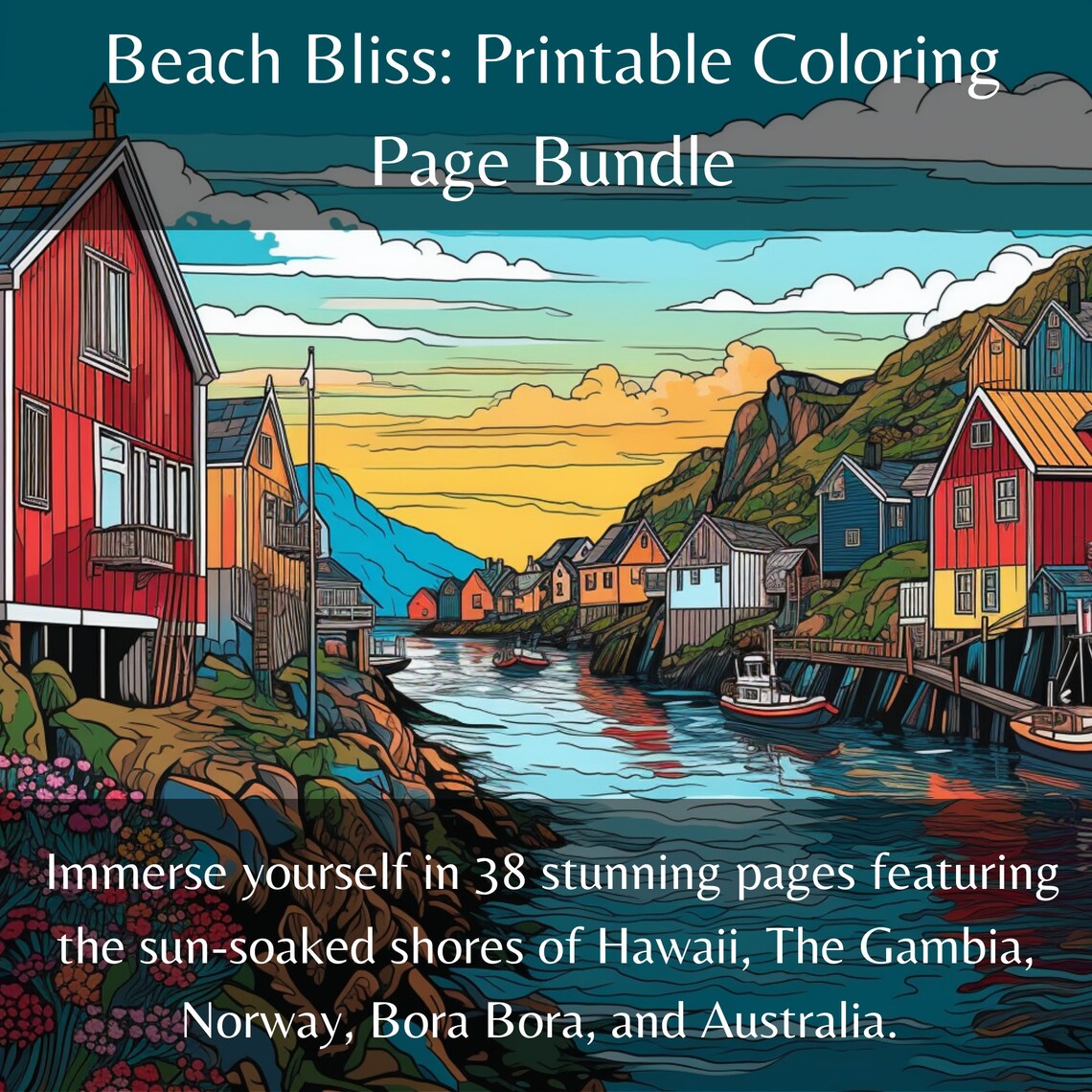 Summer Beach Adult Coloring Pages Digital Download Printable - Etsy