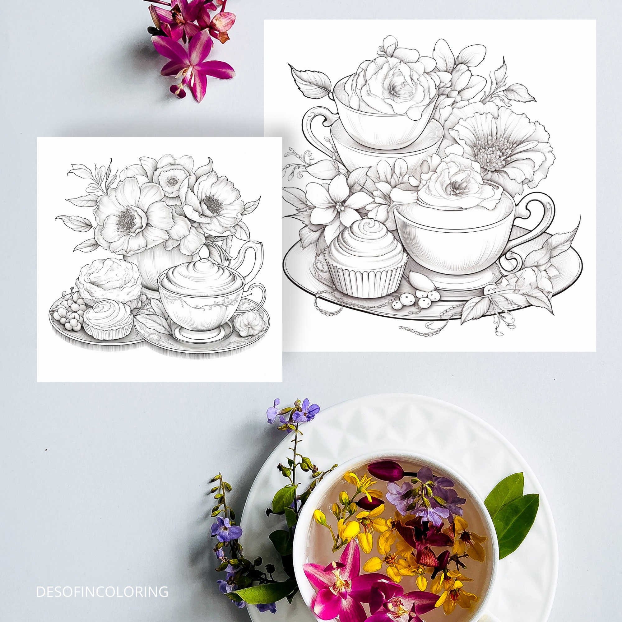 Tea Party Adult Coloring Pages, Digital Download, 23 Pieces - Etsy