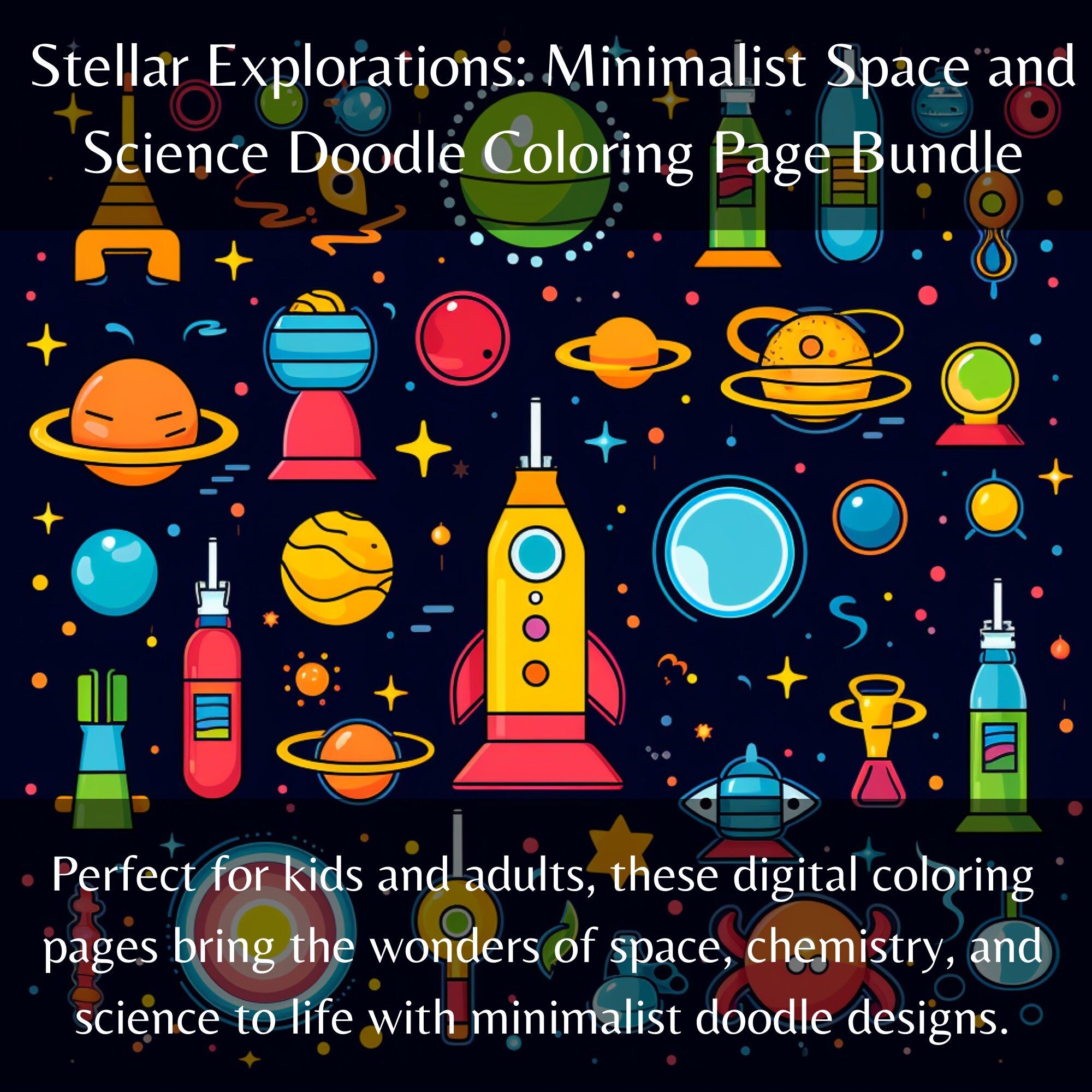 Minimalist Space and Science Coloring Pages, Digital Download ...