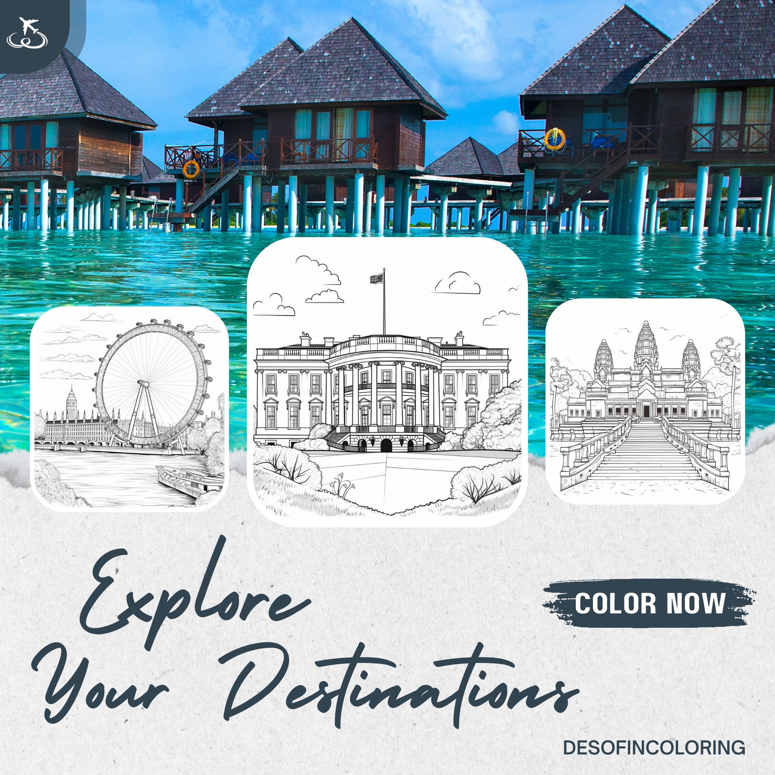 30 World's Most Famous Landmarks Adult Coloring Pages, Digital Download ...