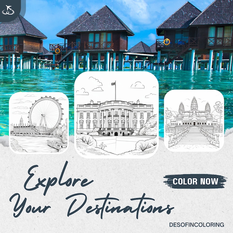 30 World's Most Famous Landmarks Adult Coloring Pages, Digital Download ...