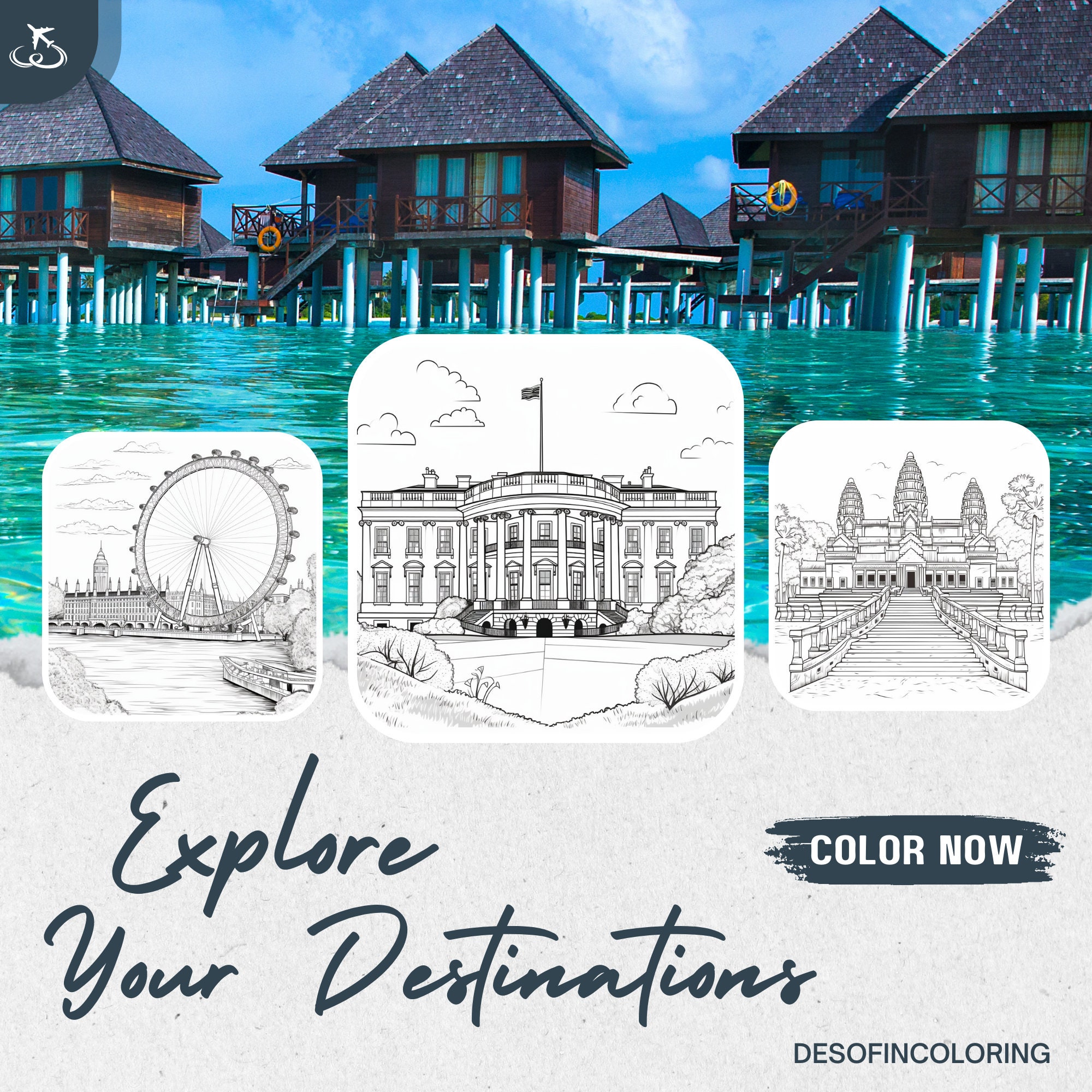 30 World's Most Famous Landmarks Adult Coloring Pages, Digital Download ...