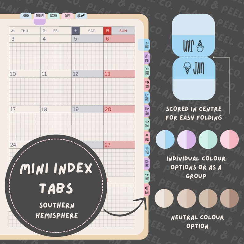 Mini Index Tabs | Southern Hemisphere | Planner Monthly Tabs ...