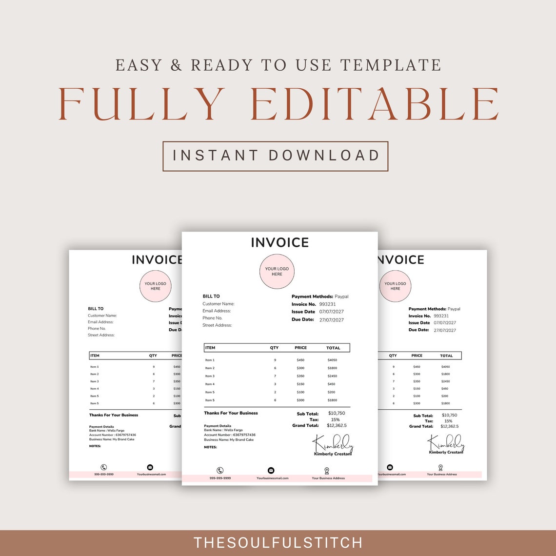 Invoice Template for Small Business, Invoice Template Simple, Editable ...