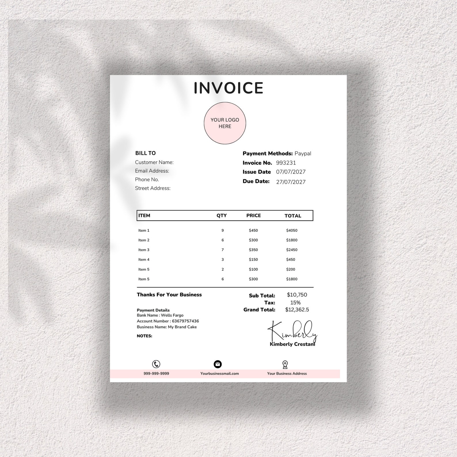 Invoice Template for Small Business, Invoice Template Simple, Editable ...