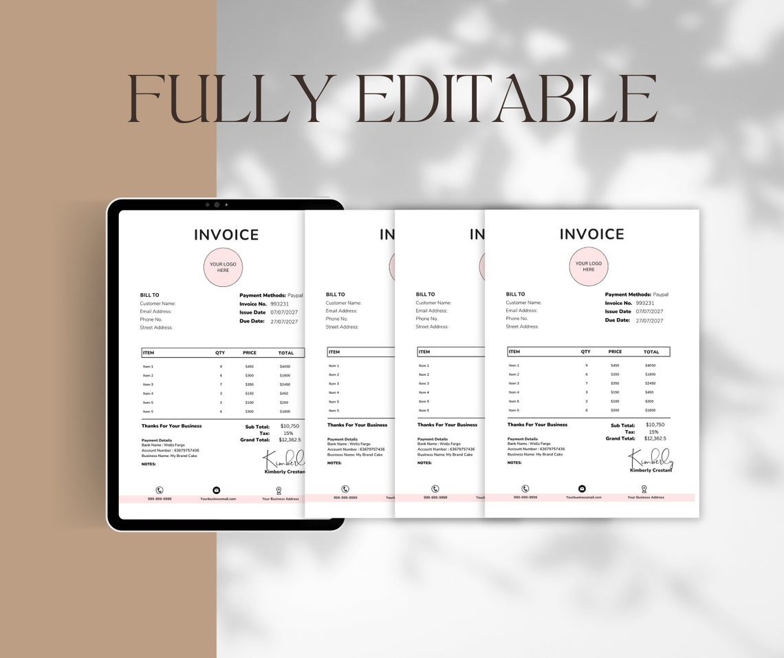 Invoice Template for Small Business, Invoice Template Simple, Editable ...