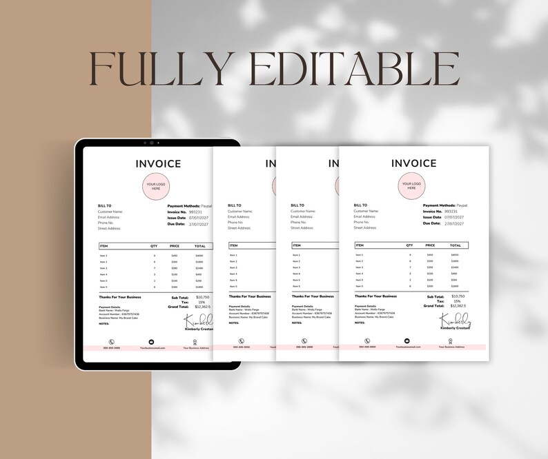 Invoice Template for Small Business, Invoice Template Simple, Editable ...