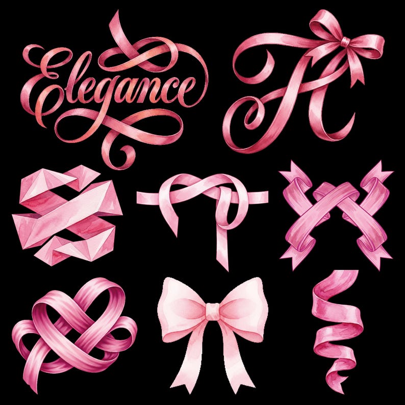 Watercolor Pink Bow Clipart | Coquette Ribbon Graphics (digital ...