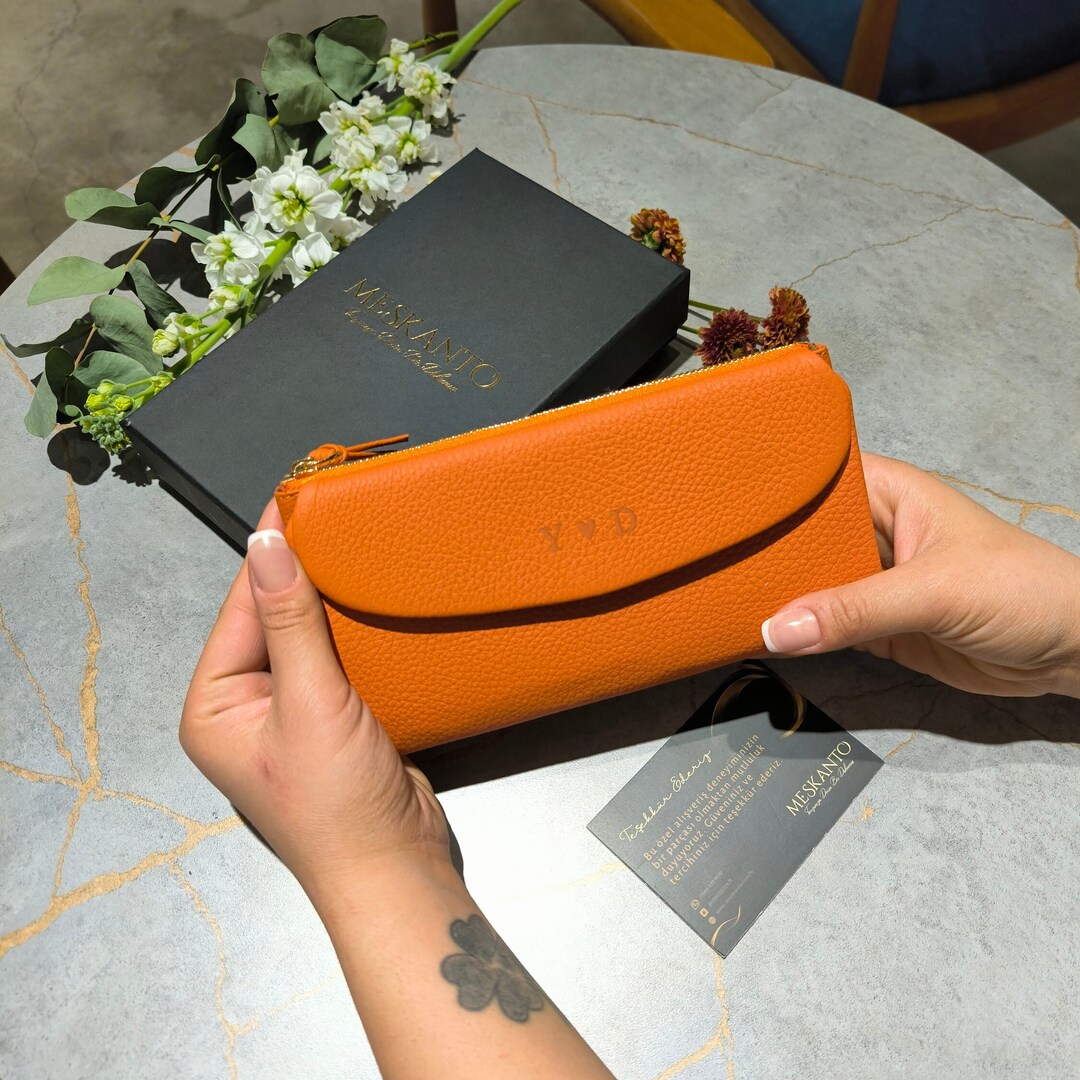 Personalized Leather Phone Wallet Women Engraved Design With Zippered ...