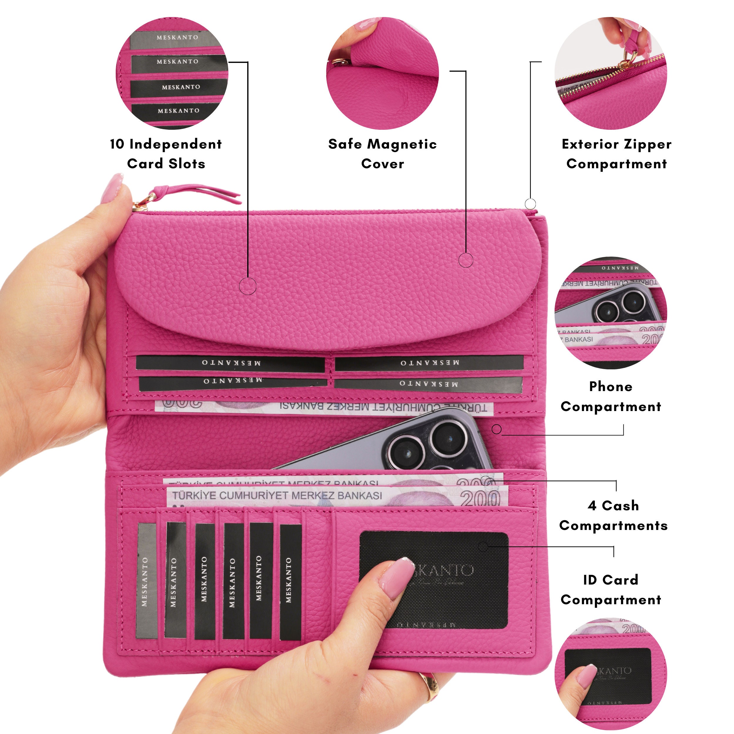 Personalized Leather Phone Wallet Women Engraved Design With Zippered ...