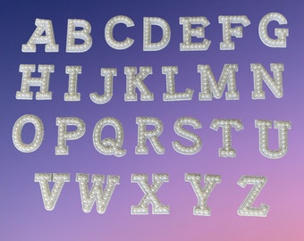 White Pearl and Rhinestone Letter Patches | Iron on | A-Z Letters - Etsy