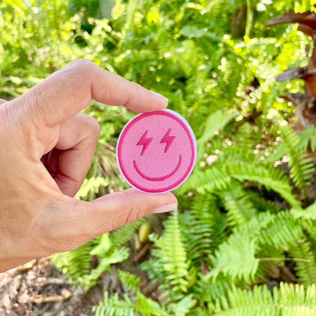 Smile Face Patch Lightning Bolt Eyes Patches Pink Happy Face Patch ...