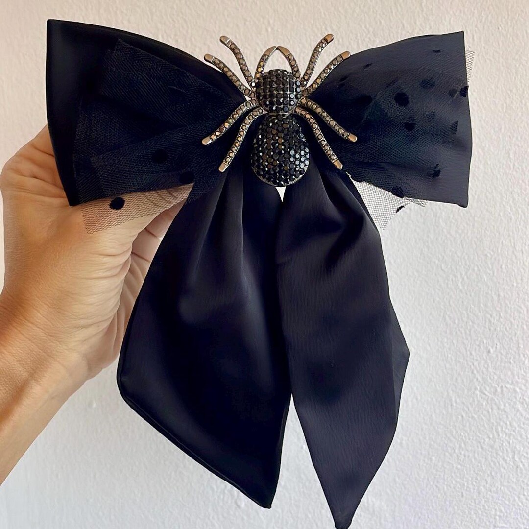 Rhinestone Spider Bow Hair Clip - Halloween Costume - Etsy