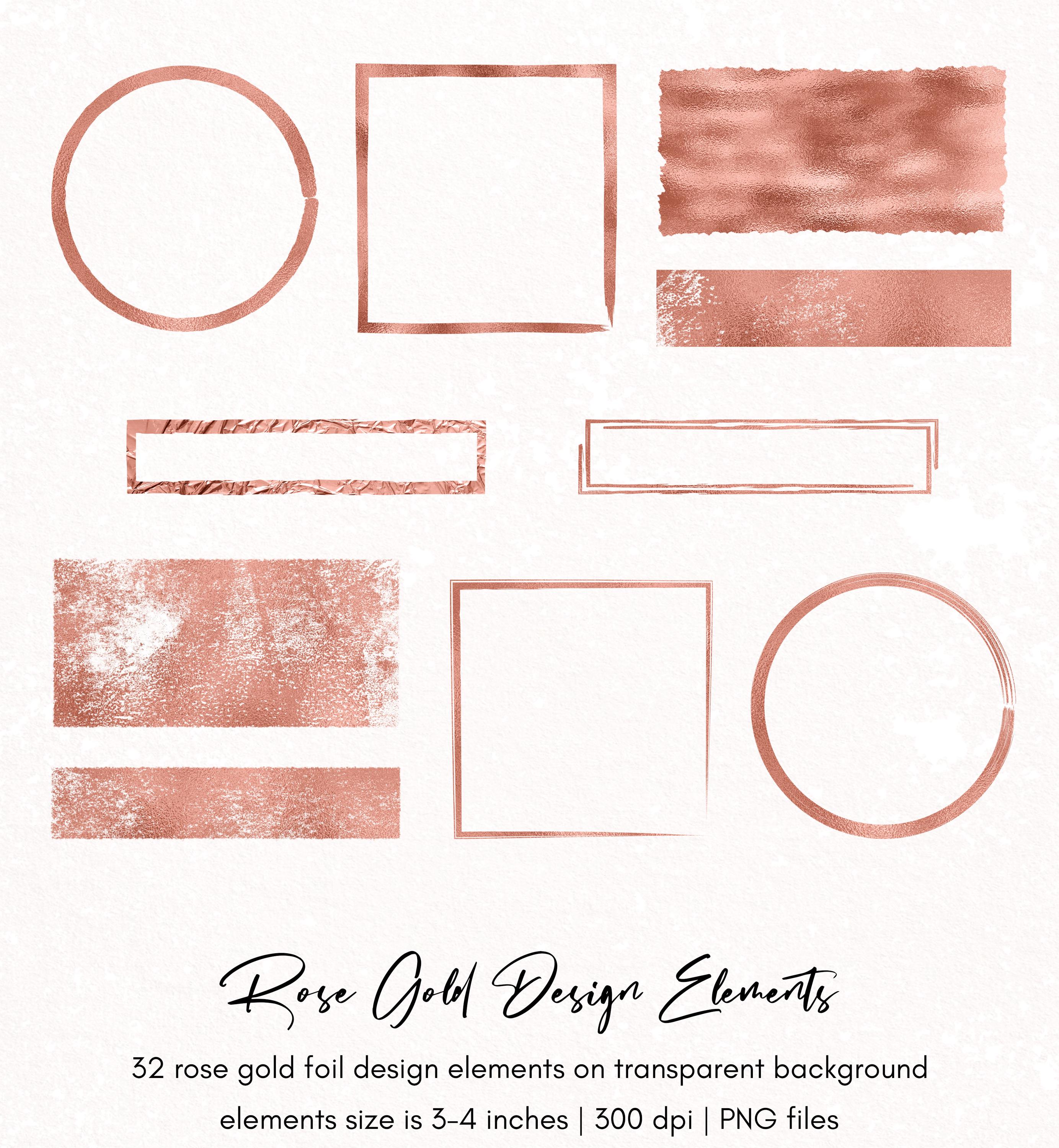Rose Gold Design Elements, Rose Gold Clipart, Rose Gold Foil, Rose Gold ...