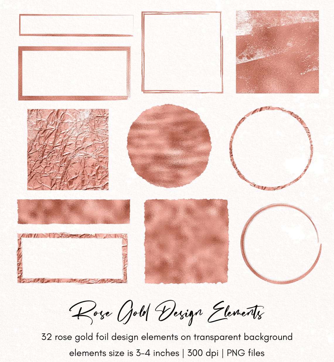 Rose Gold Design Elements, Rose Gold Clipart, Rose Gold Foil, Rose Gold ...