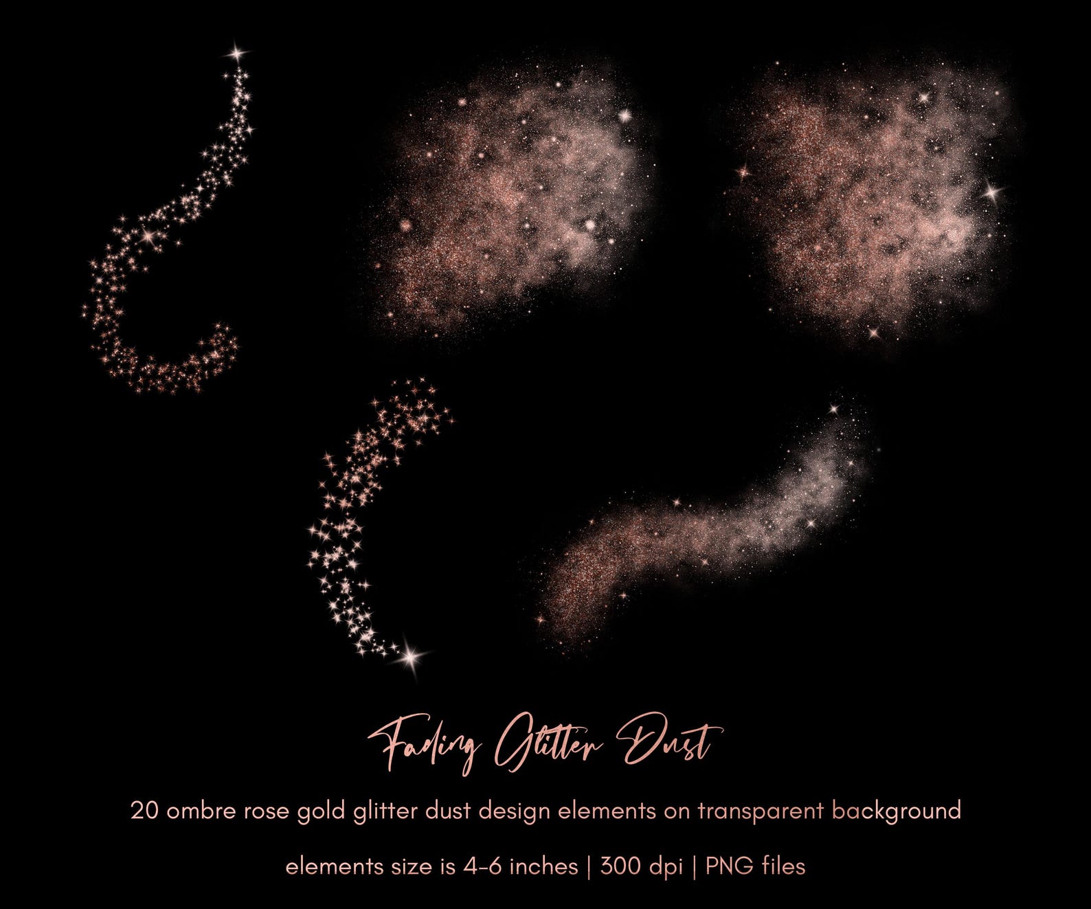 Rose Gold Stardust Clipart, Dust Overlay, Rose Gold Glitter, Rose Gold ...