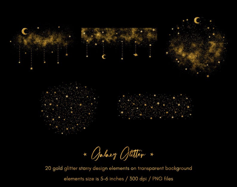 Gold Stardust Clipart, Galaxy Clipart, Star Overlays, Stars Clip Art ...