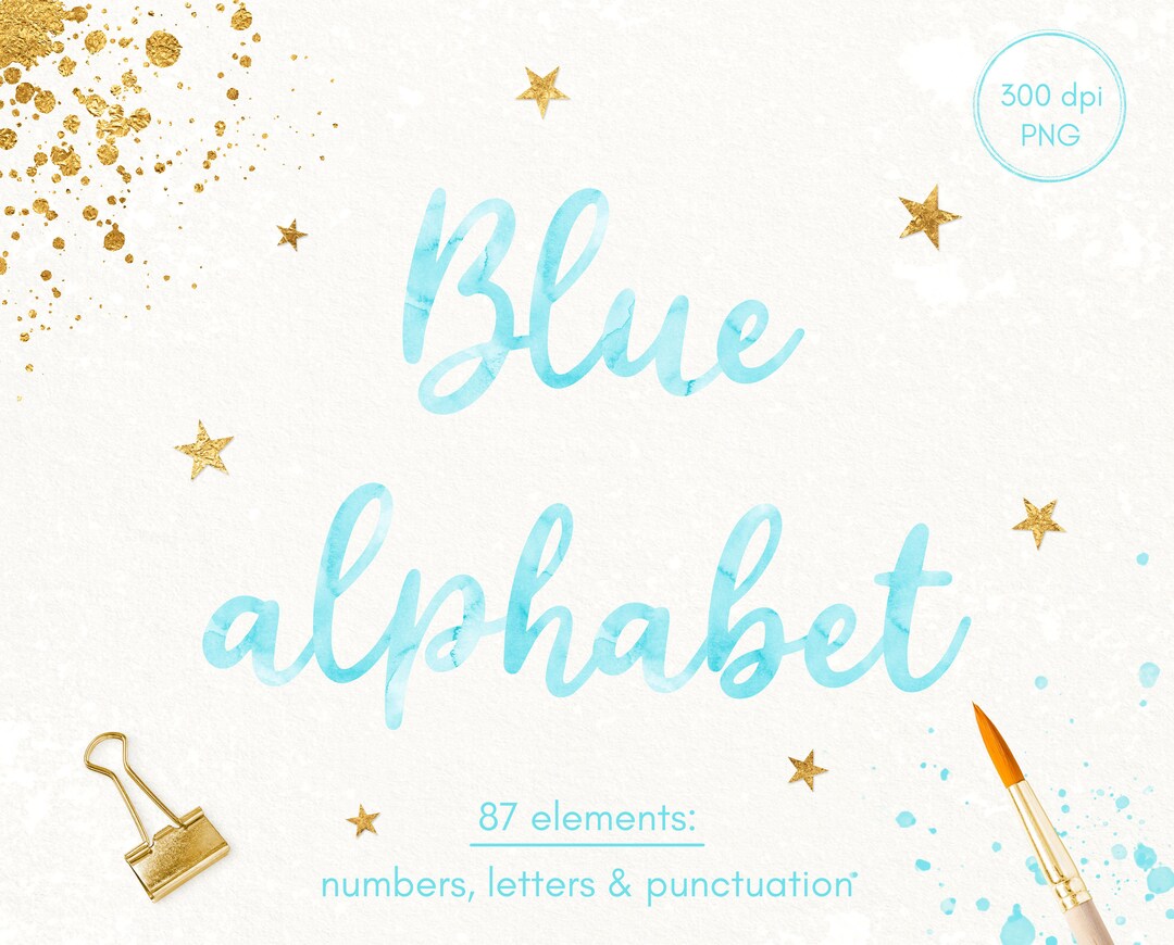 Blue Watercolor Alphabet, Blue Letters, Watercolor Font, Watercolor ...