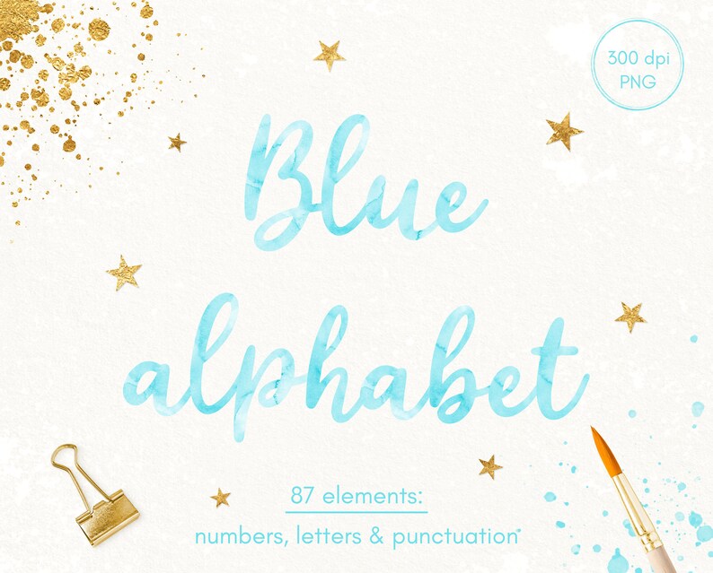 Blue Watercolor Alphabet, Blue Letters, Watercolor Font, Watercolor ...