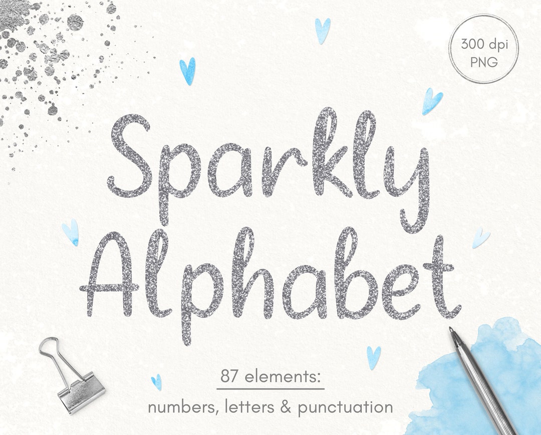 Silver Glitter Alphabet, Sparkly Alphabet, Silver Numbers, Silver ...