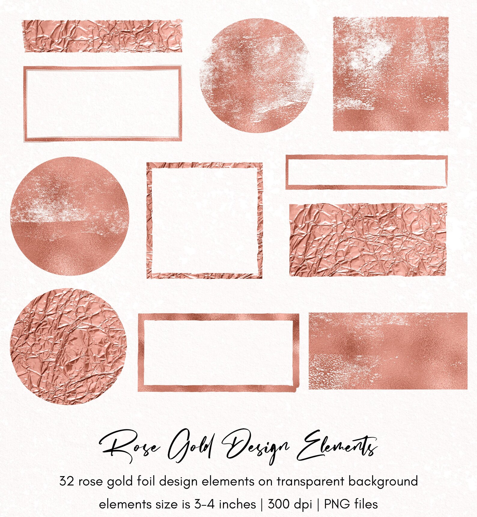 Rose Gold Design Elements, Rose Gold Clipart, Rose Gold Foil, Rose Gold ...