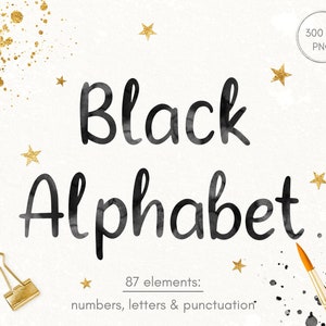 Black Watercolor Alphabet, Black Letters, Black Font, Font Clipart ...
