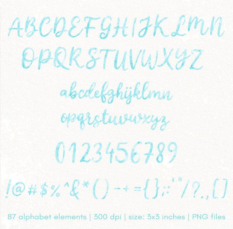 Blue Watercolor Alphabet, Blue Letters, Watercolor Font, Watercolor ...