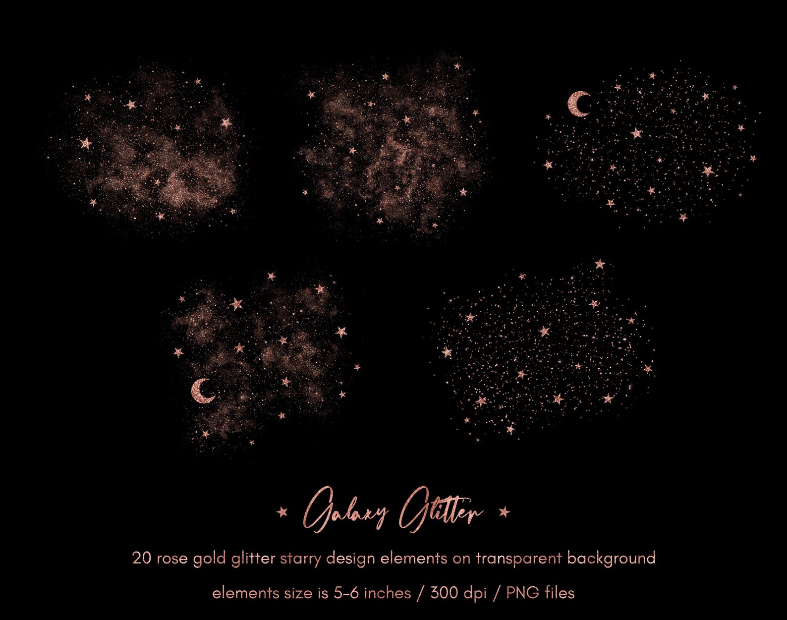 Rose Gold Stardust Clipart, Galaxy Clipart, Star Overlays, Stars Clip ...