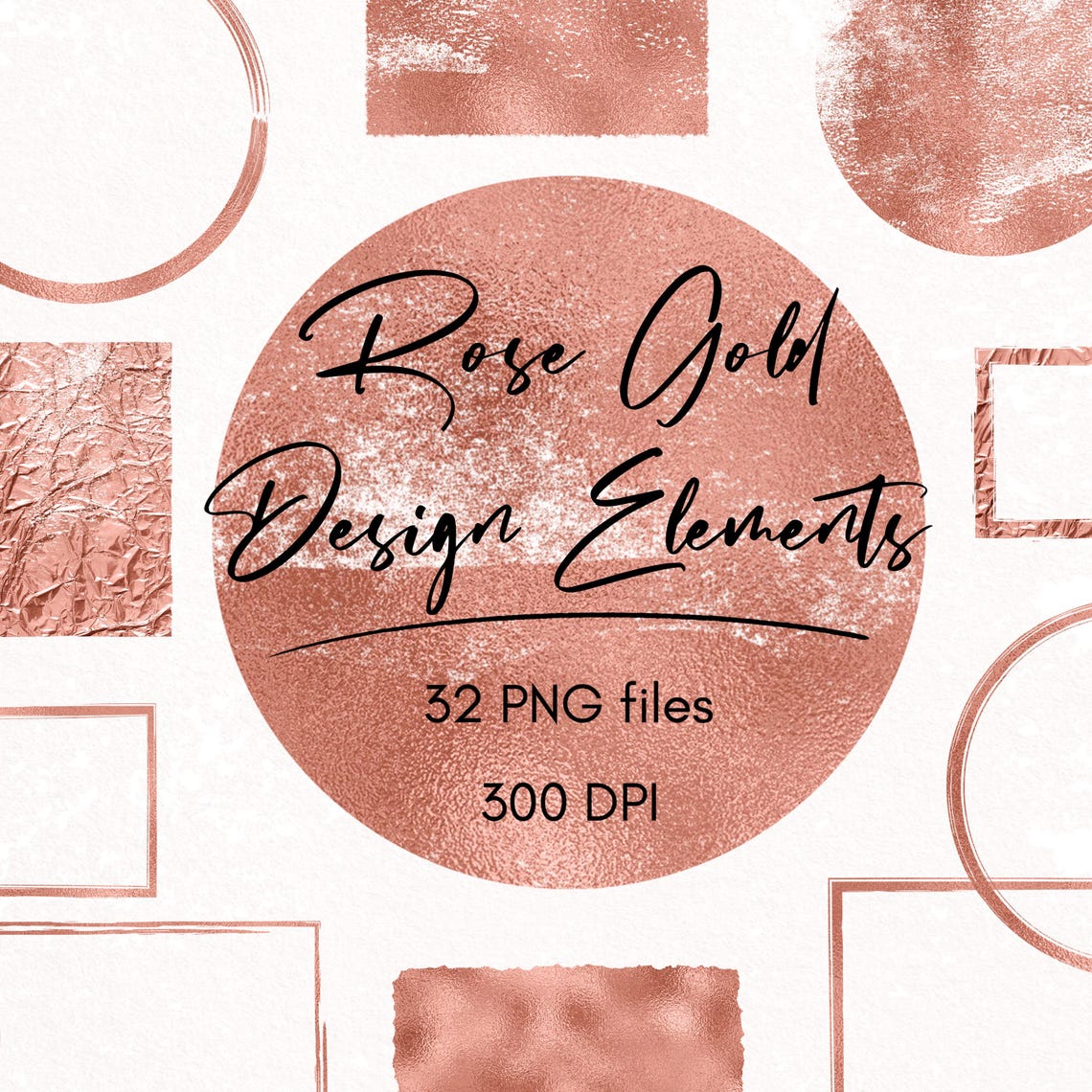 Rose Gold Design Elements, Rose Gold Clipart, Rose Gold Foil, Rose Gold ...