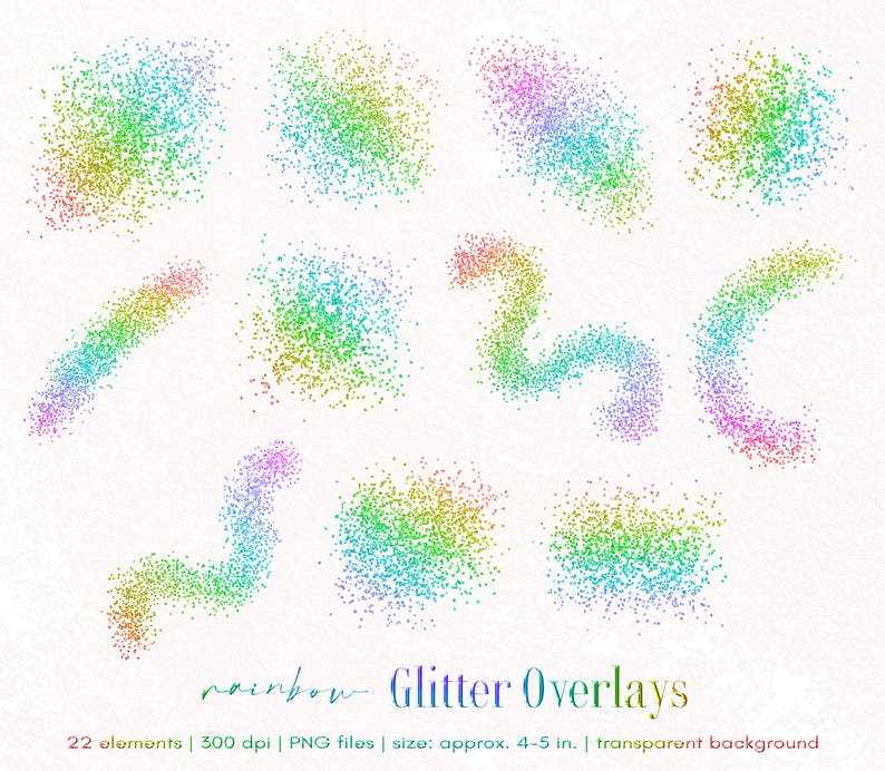 Rainbow Glitter Overlays, Rainbow Confetti, Rainbow Clipart, Confetti ...