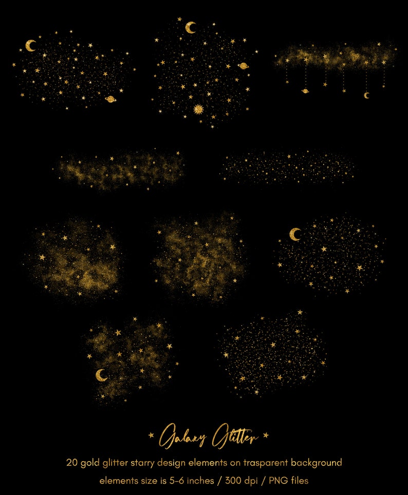 Gold Stardust Clipart, Galaxy Clipart, Star Overlays, Stars Clip Art ...