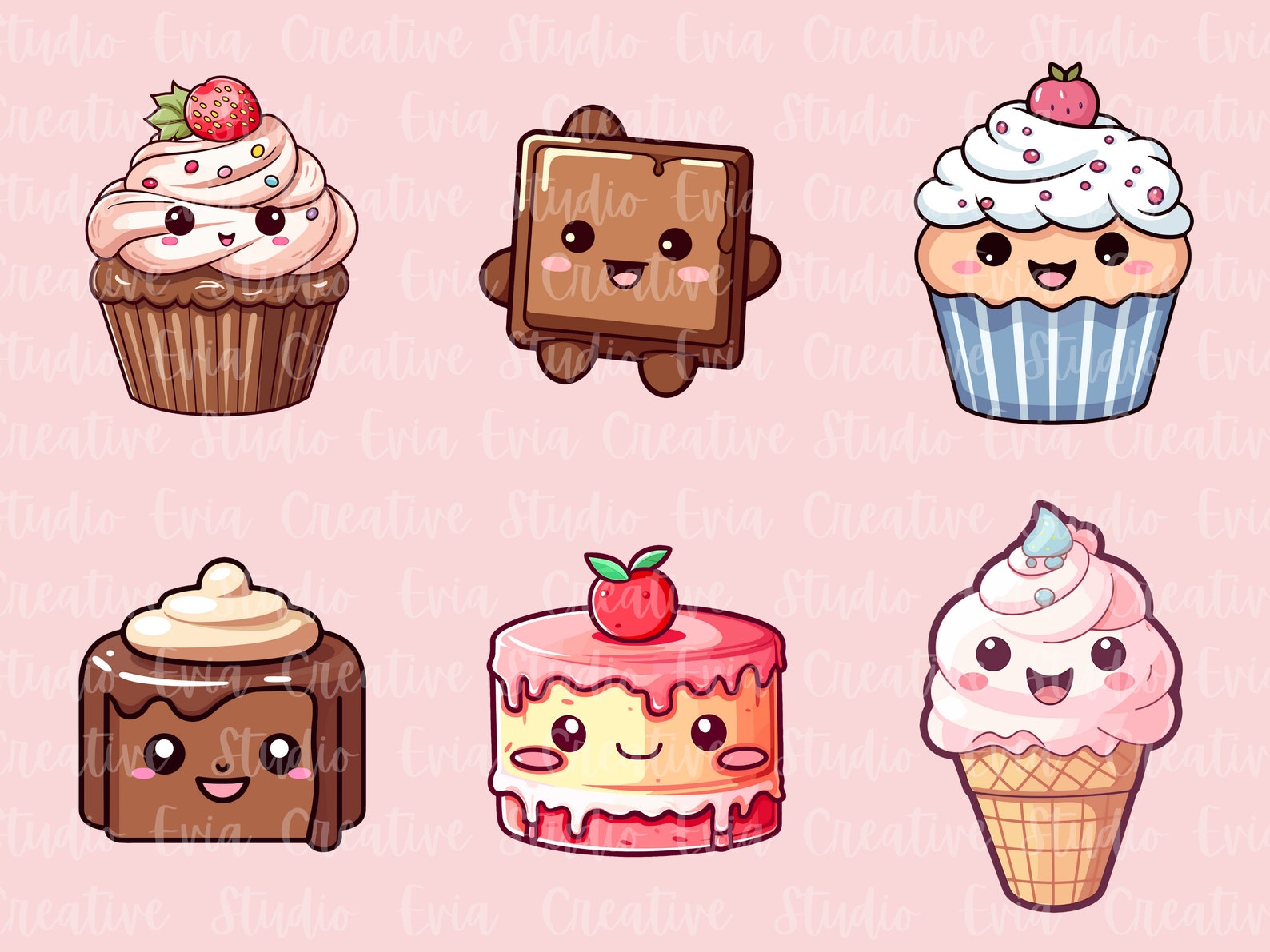 Kawaii Sweet Food Clipart | 30 Cute Sweet Treats Clipart | Cute ...