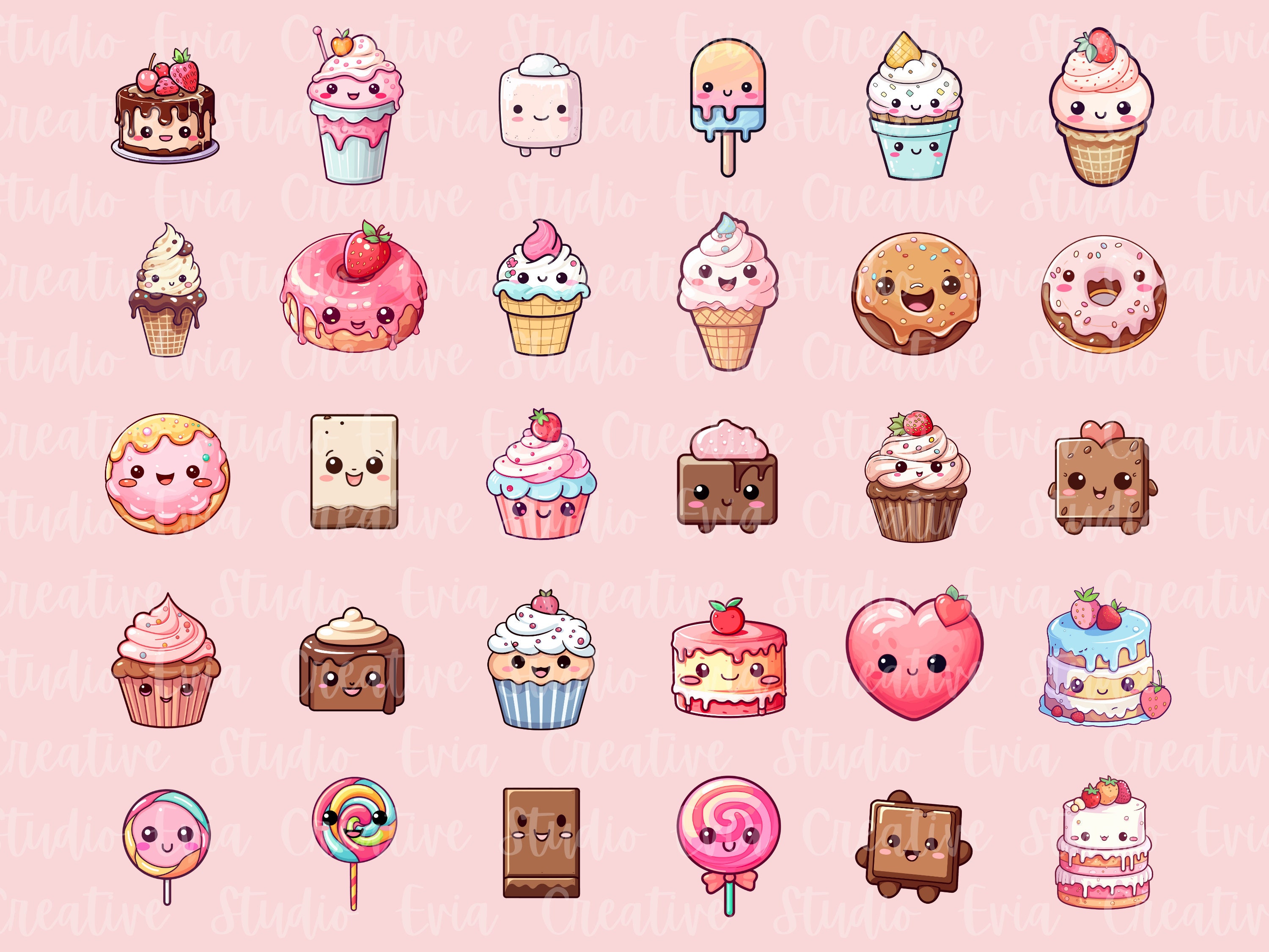Kawaii Sweet Food Clipart | 30 Cute Sweet Treats Clipart | Cute ...