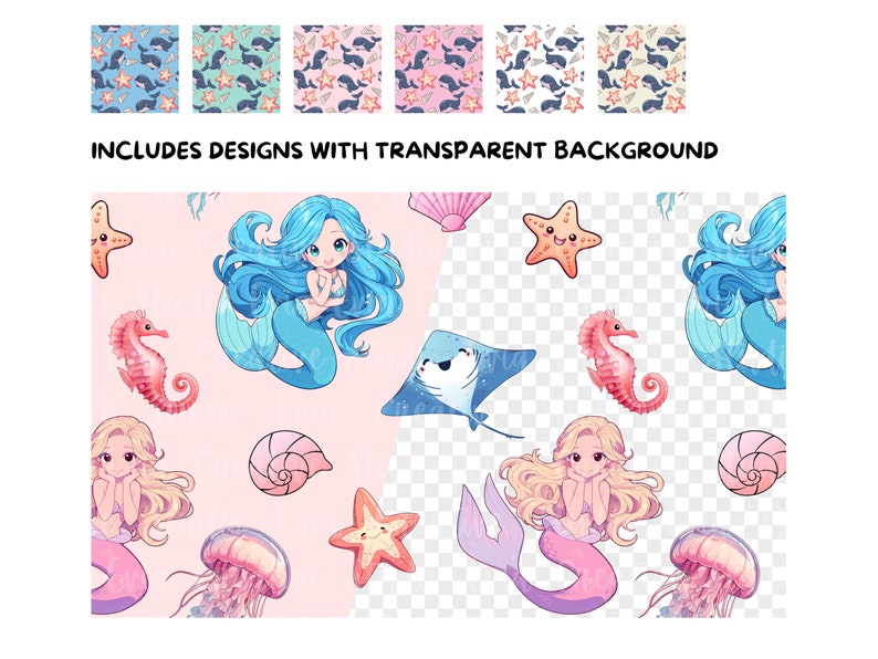 Under the Sea Patterns | 90 Sea Animals Seamless Patterns | Kawaii ...