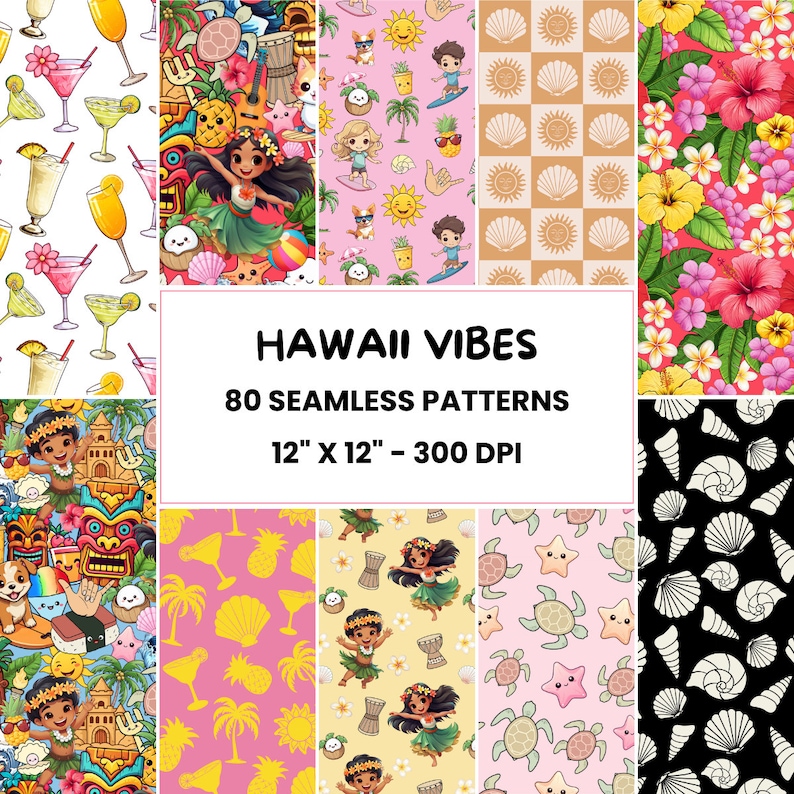 Hawaii Vibes Patterns 80 Kawaii Hawaii Seamless Patterns Tropical ...