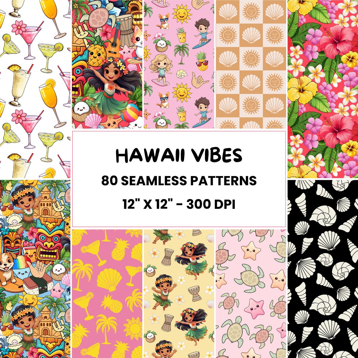 Hawaii Vibes Patterns 80 Kawaii Hawaii Seamless Patterns Tropical ...