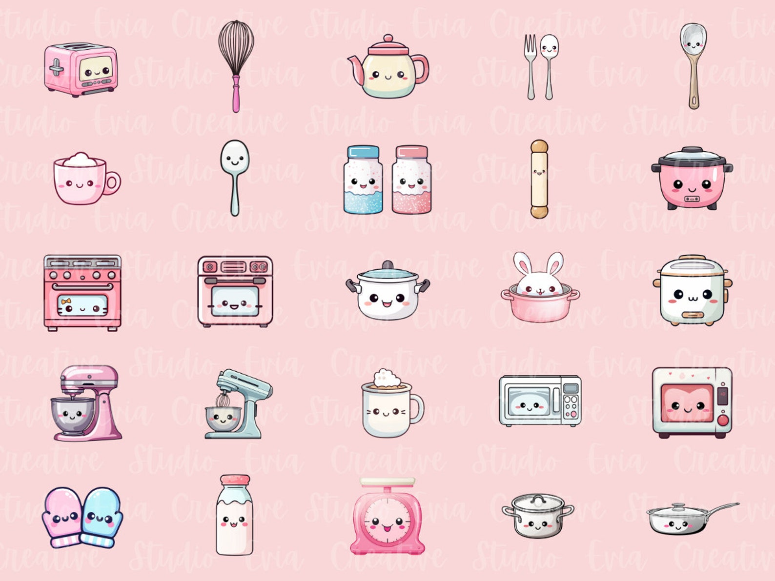 Kawaii Kitchen Clipart | 50 Cute Kitchen Tools | Cooking and Baking ...