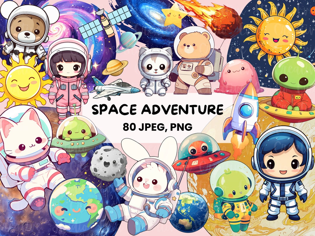 Kawaii Space Clipart | 80 Space Adventure Graphics | Space Odyssey ...