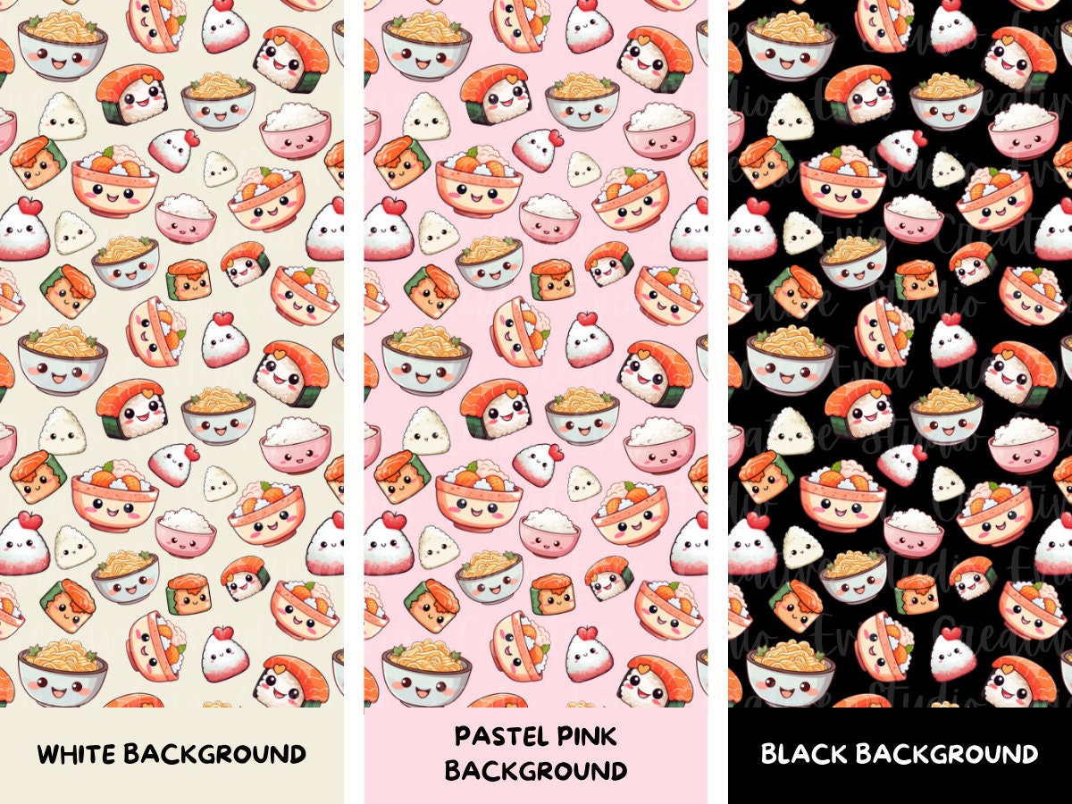 Kawaii Food Patterns 50 Seamless Cute Food Patterns Kawaii Design ...