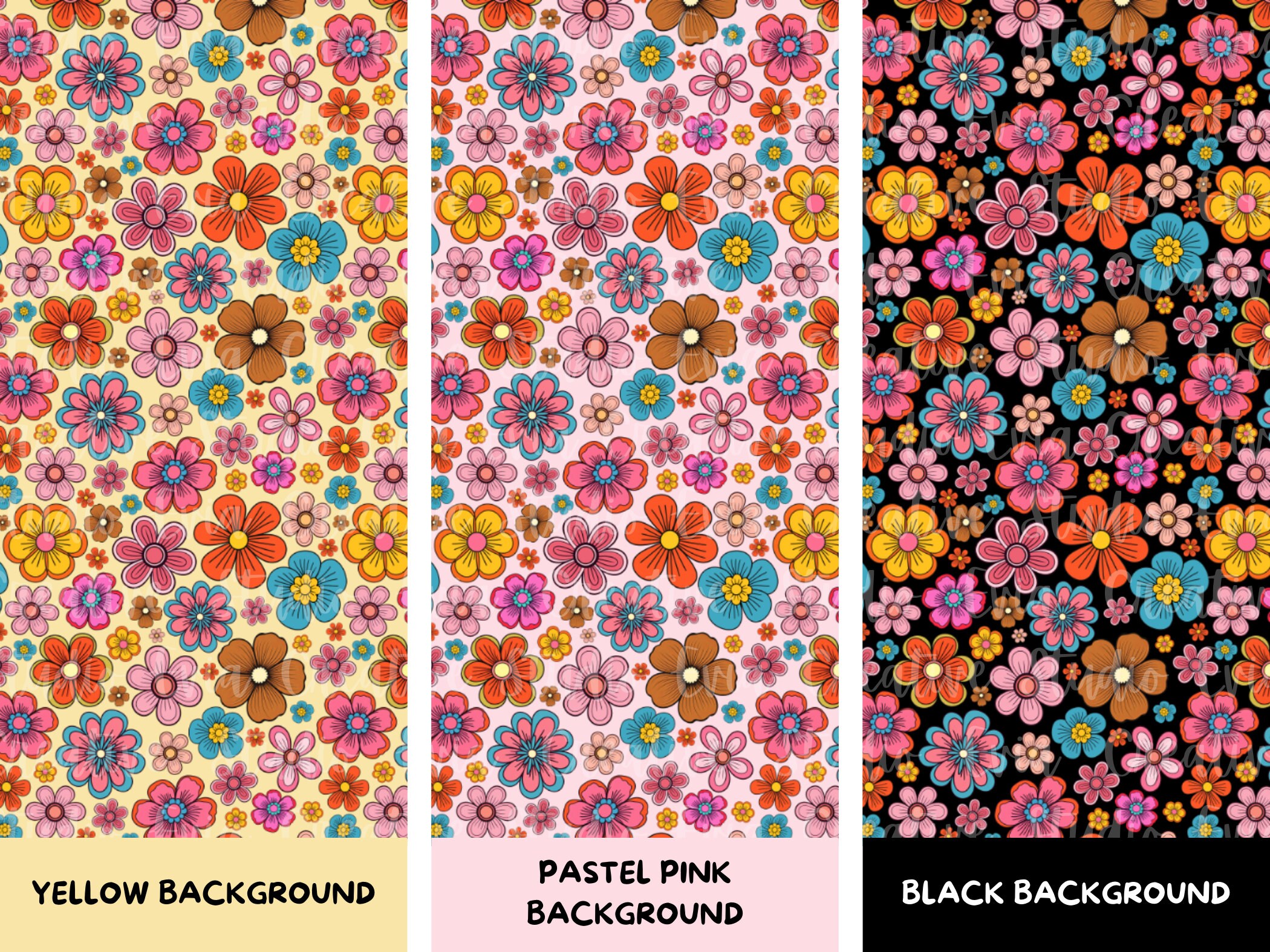 Retro Groovy Patterns 70 Hippie Seamless Patterns Retro Vibes Kawaii ...