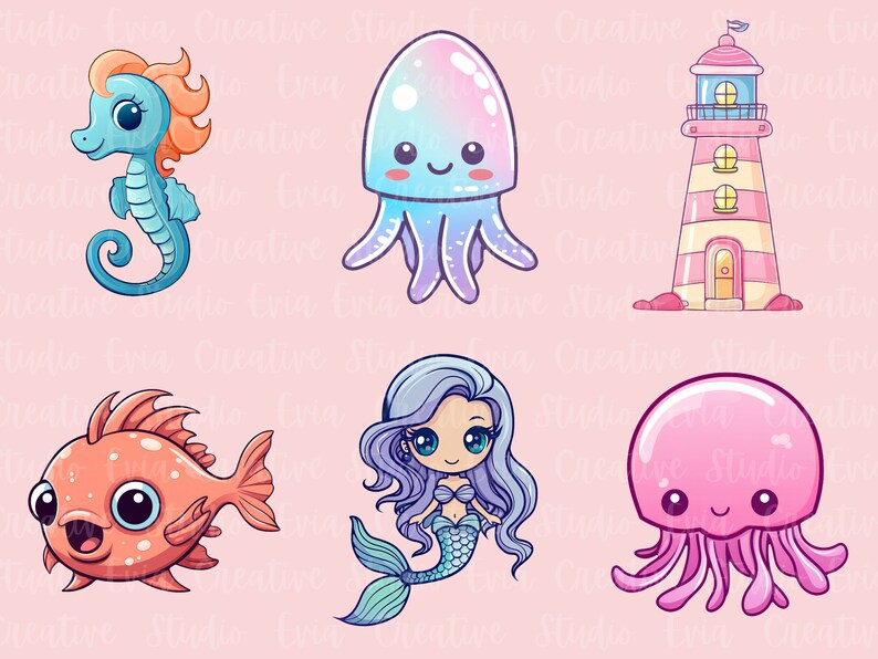 Under the Sea Clipart | 80 Sea Animal Graphics | Cute Sea Creatures ...