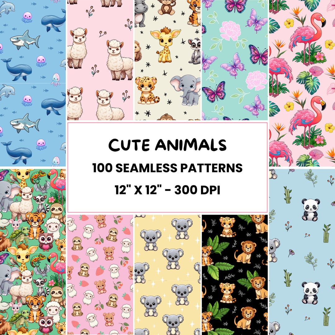 Cute Animal Patterns | 100 Safari Animal Seamless Patterns | Cute Llama ...