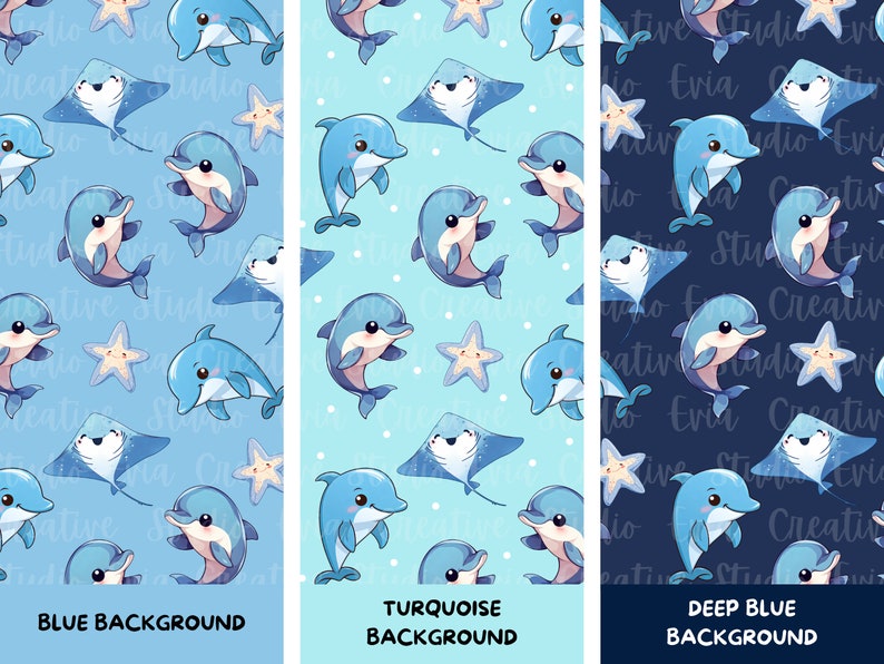 Under the Sea Patterns | 90 Sea Animals Seamless Patterns | Kawaii ...