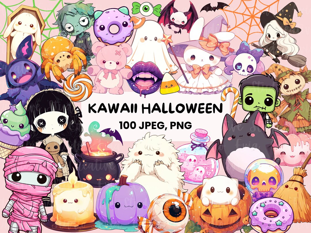 Kawaii Halloween Clipart | 100 Cute Halloween Graphics | Scary Monster ...