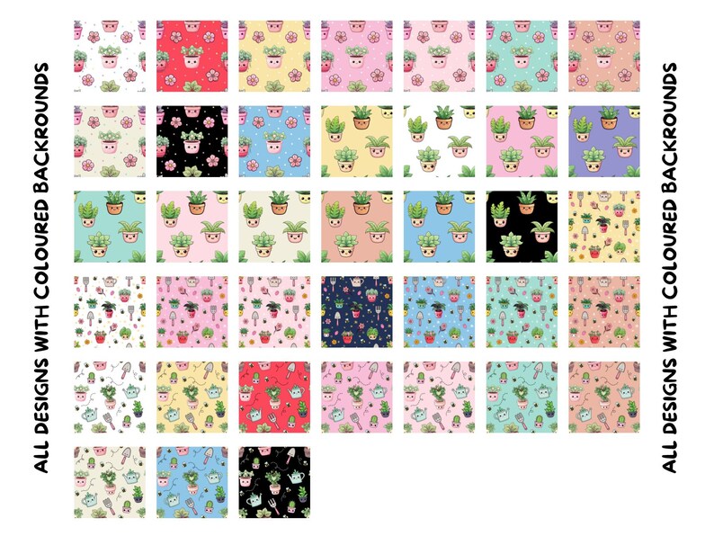 Kawaii Potted Plants Patterns | 80 Indoor Plants Seamless Patterns ...